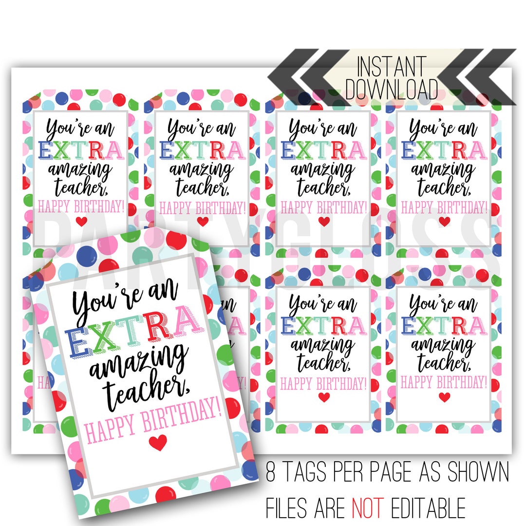 Teacher Birthday Appreciation Printable Gift Tags, Chewing Gum Tag ...