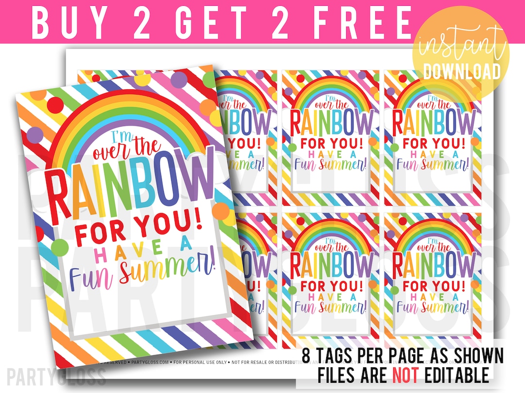 Over the Rainbow End of Year Printable Tags, Rainbow Candy Gift Tag Fun ...