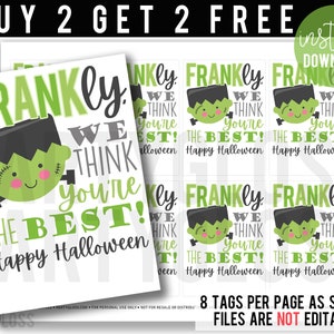 Frankenstein Halloween Printable Gift Tags, PTO PTA Candy Treat Tag ...