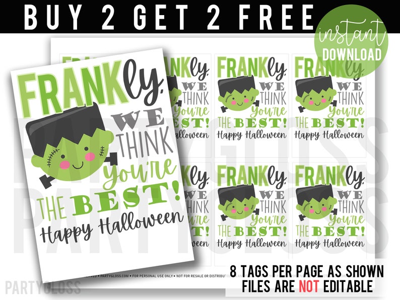Frankenstein Halloween Printable Gift Tags, PTO PTA Candy Treat Tag ...