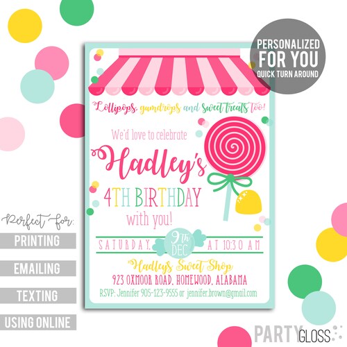 Candy Shop Birthday Invitation EDITABLE Sweet Shoppe - Etsy