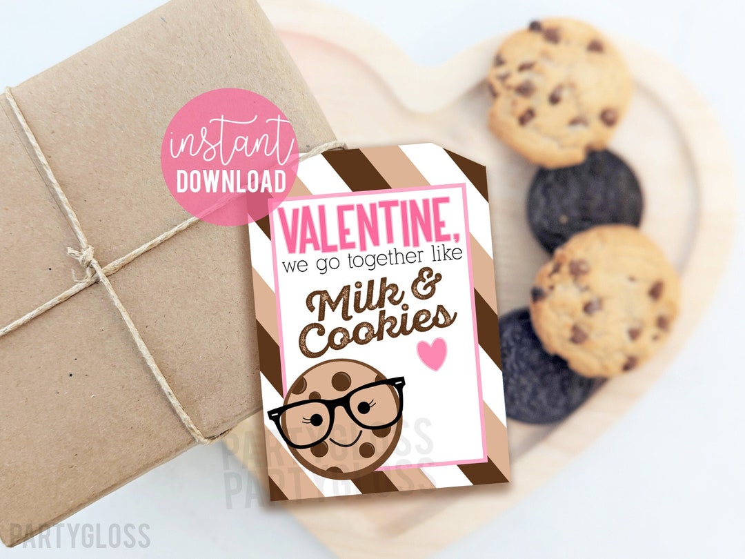 Valentine's Day Printable Tags Milk and Cookies Valentine Class Team ...
