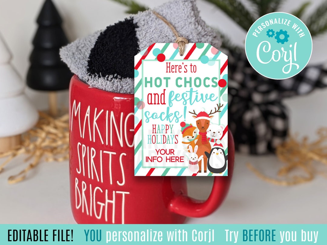 Editable Hot Chocolate Christmas Printable Gift Tags, Teacher Holiday ...