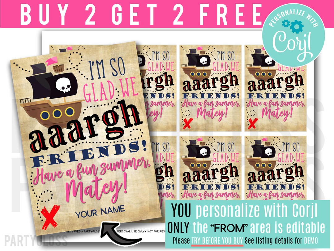 Editable Pirate End of Year Printable Tags, so Glad We Are Friends ...