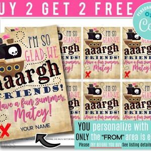 Editable Pirate End of Year Printable Tags, so Glad We Are Friends ...