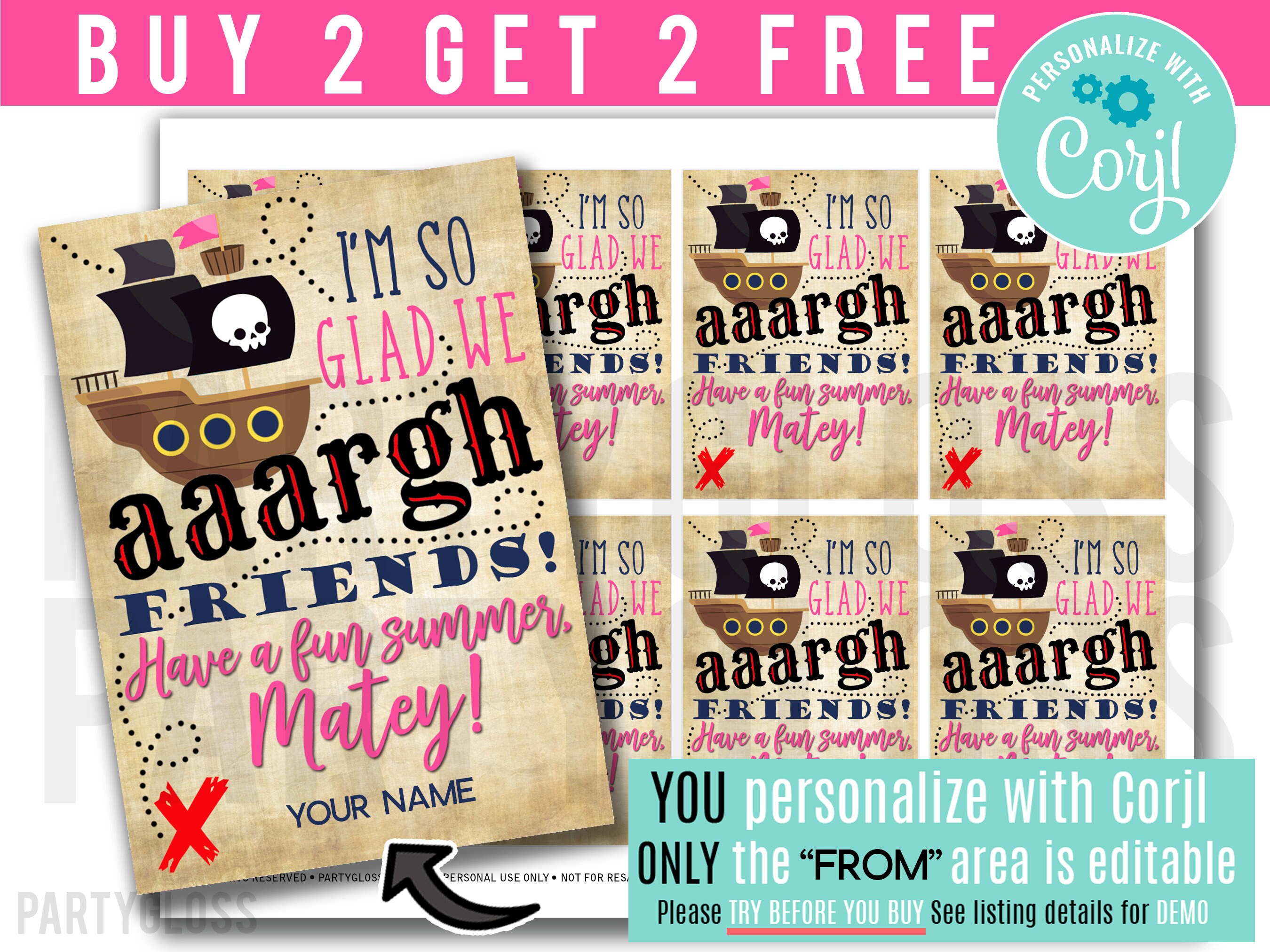Editable Pirate End of Year Printable Tags, so Glad We Are Friends ...