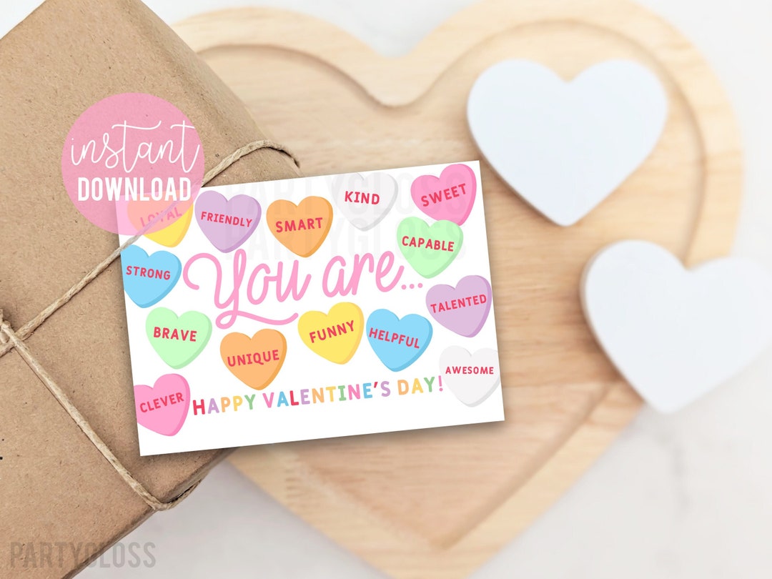 Candy Hearts Valentine's Day Printable Tags Rainbow Pastel Girl Heart ...