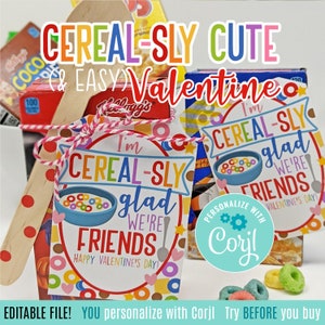 Editable Cereal Valentine's Day Printable Tags Valentine Class Team ...