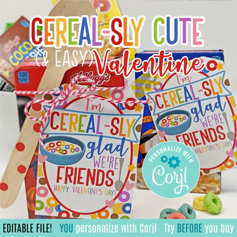 Editable Cereal Valentine's Day Printable Tag Cereal | Etsy