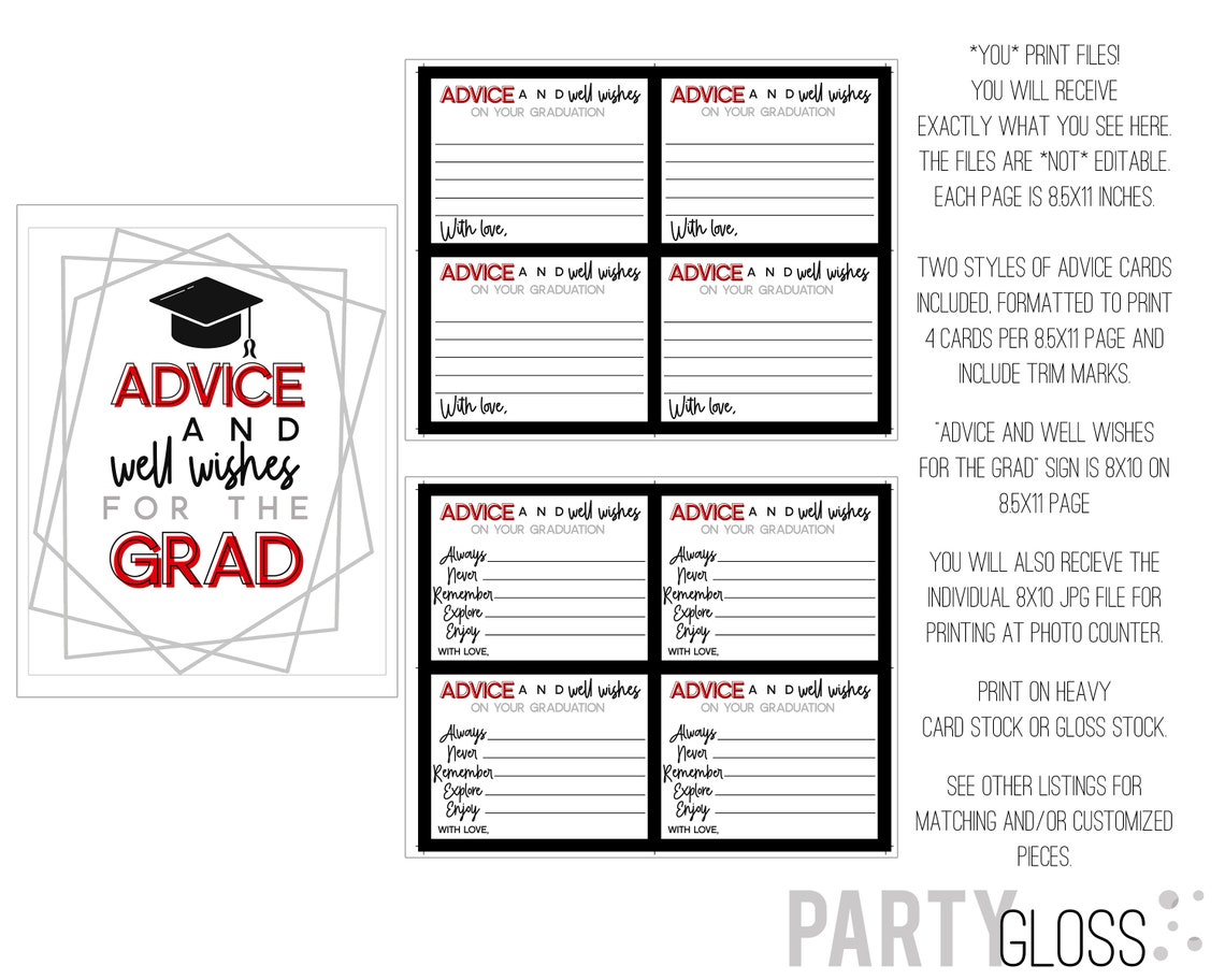Graduation Advice Cards | Grad Party Advice Sign | Class of 2021 ...