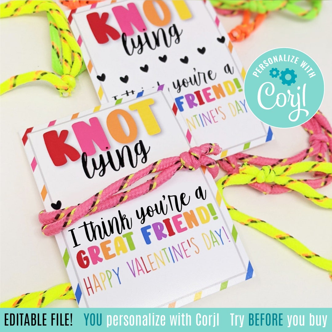 Editable Bracelet Valentine's Day Printable Tags Knot Lying Valentine ...