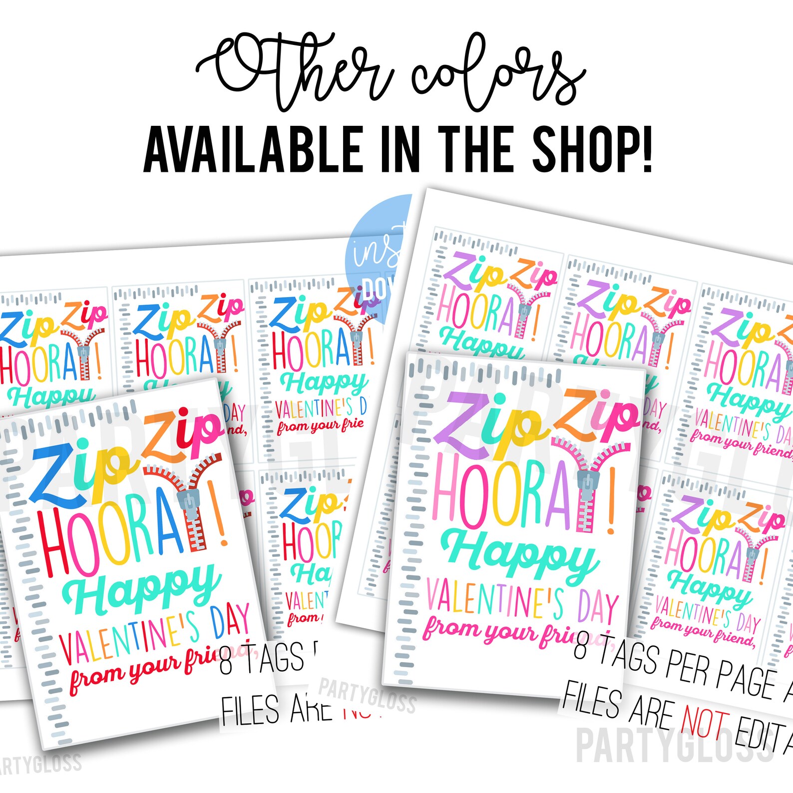 Zipper Bracelet Valentine's Day Printable Tag Zip Zip | Etsy