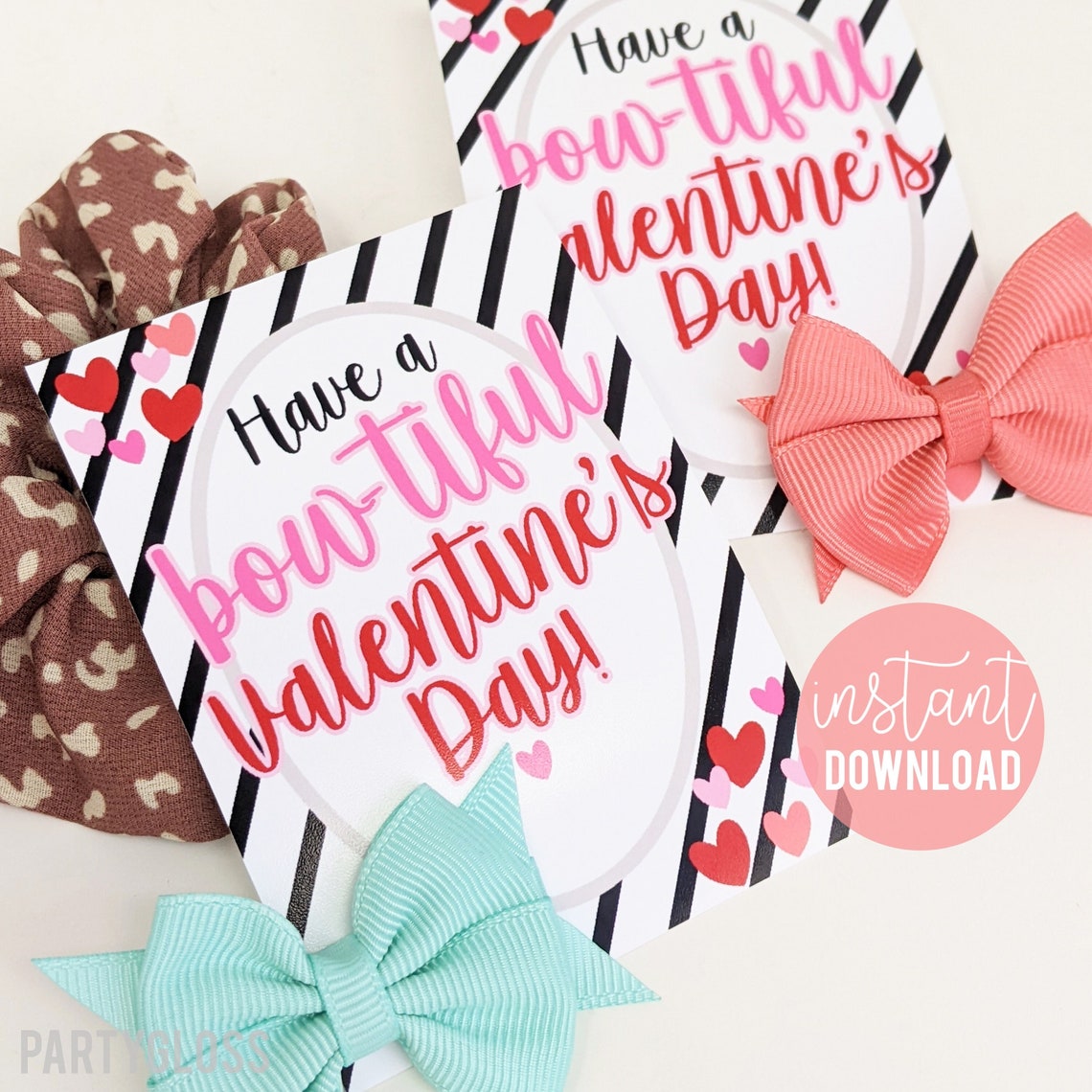Valentine's Day Printable Tags Bows Valentine Bowtiful - Etsy