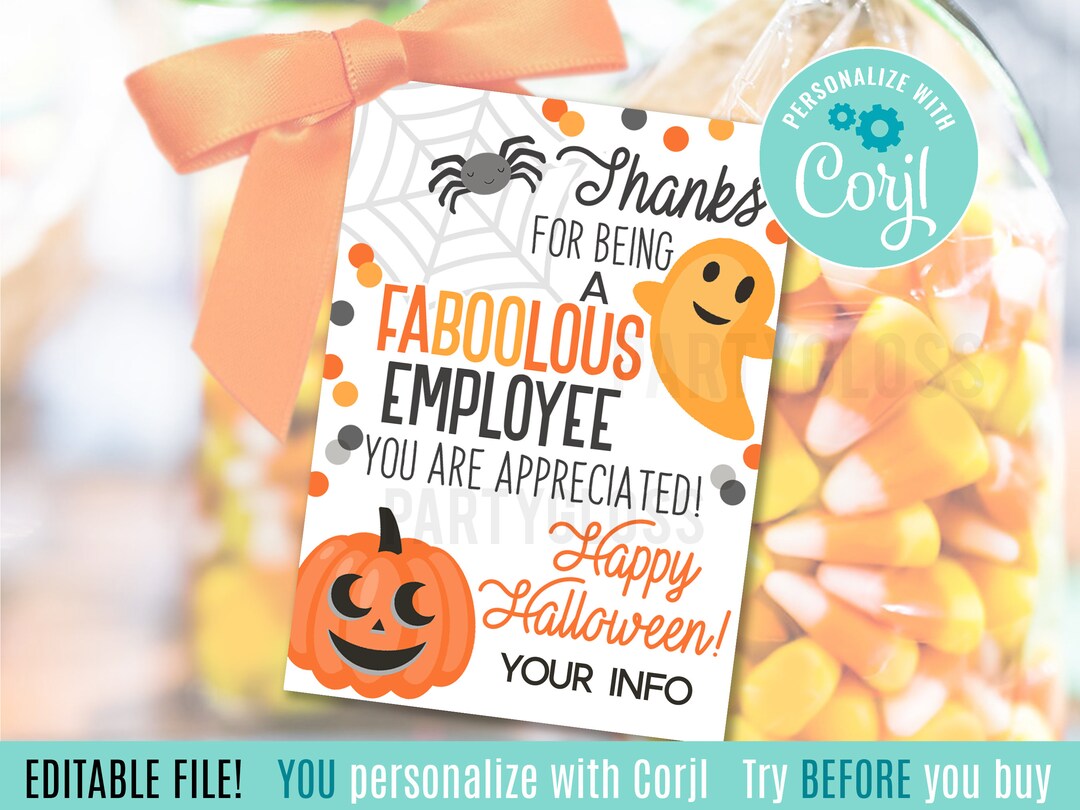 Editable Employee Appreciation Halloween Printable Gift Tags Cute ...