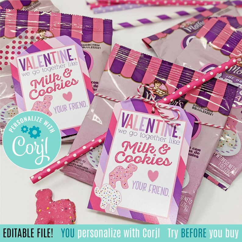 Editable Animal Cookie Valentine's Day Printable Tag - Etsy