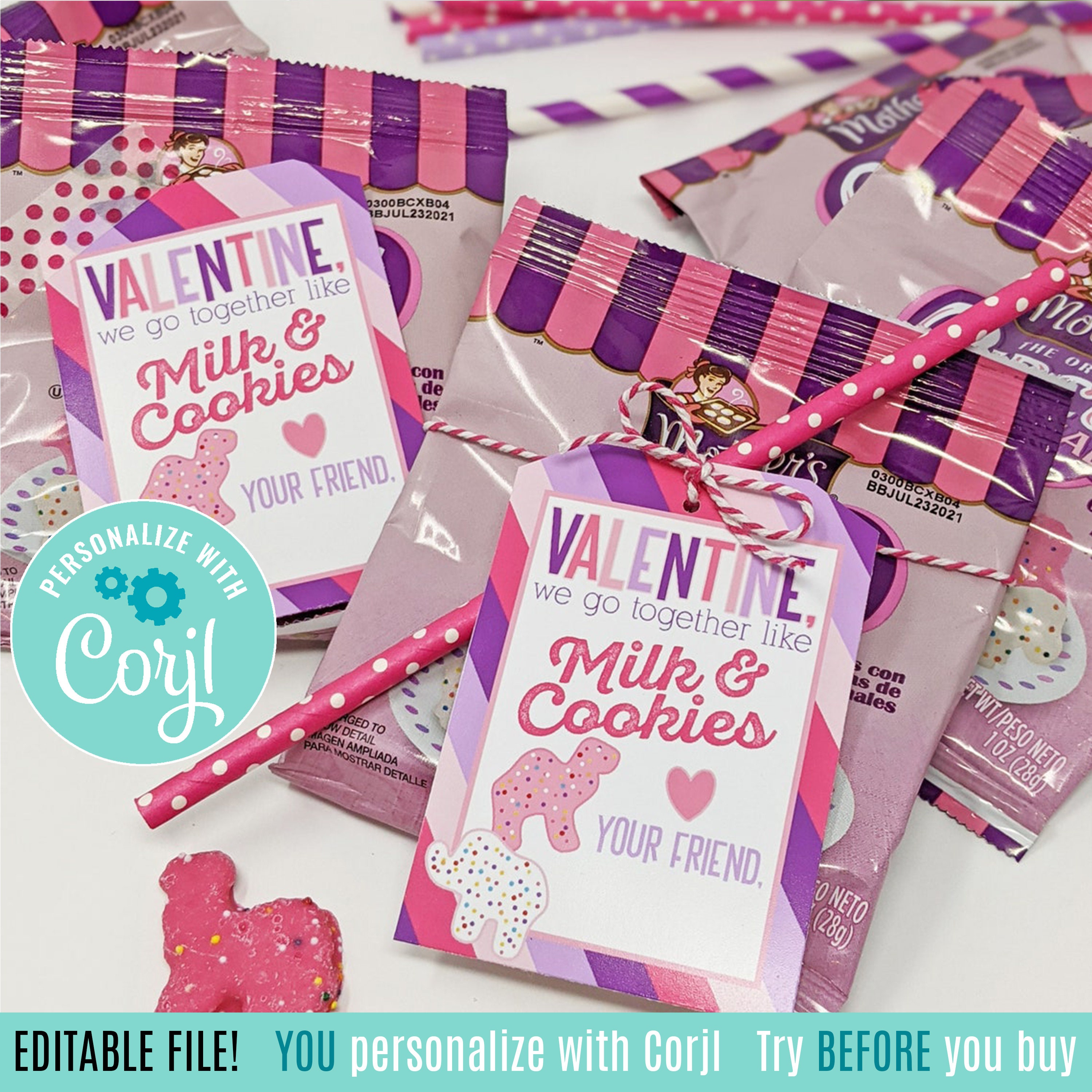 Editable Animal Cookie Valentine's Day Printable Tag - Etsy