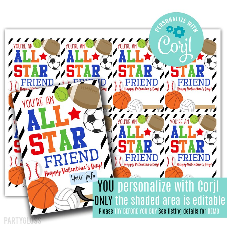 Editable Sports Valentine's Day Printable Tags Valentine - Etsy