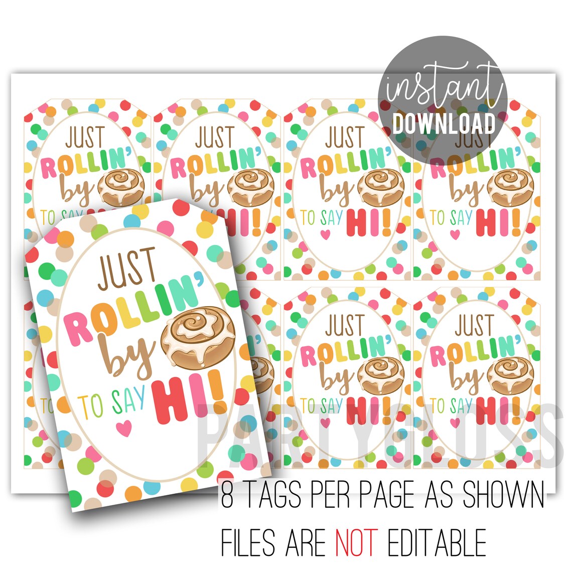 Cinnamon Roll Printable Tag Rollin' by to Say Hi Baked - Etsy