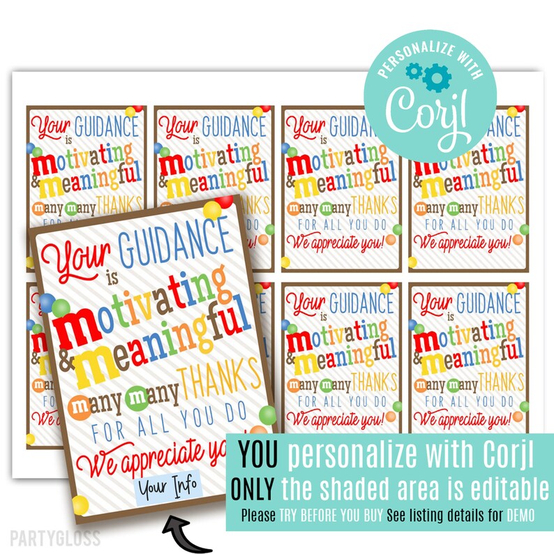 Editable Counselor Appreciation Printable Tag | Coworker Tags | Boss ...
