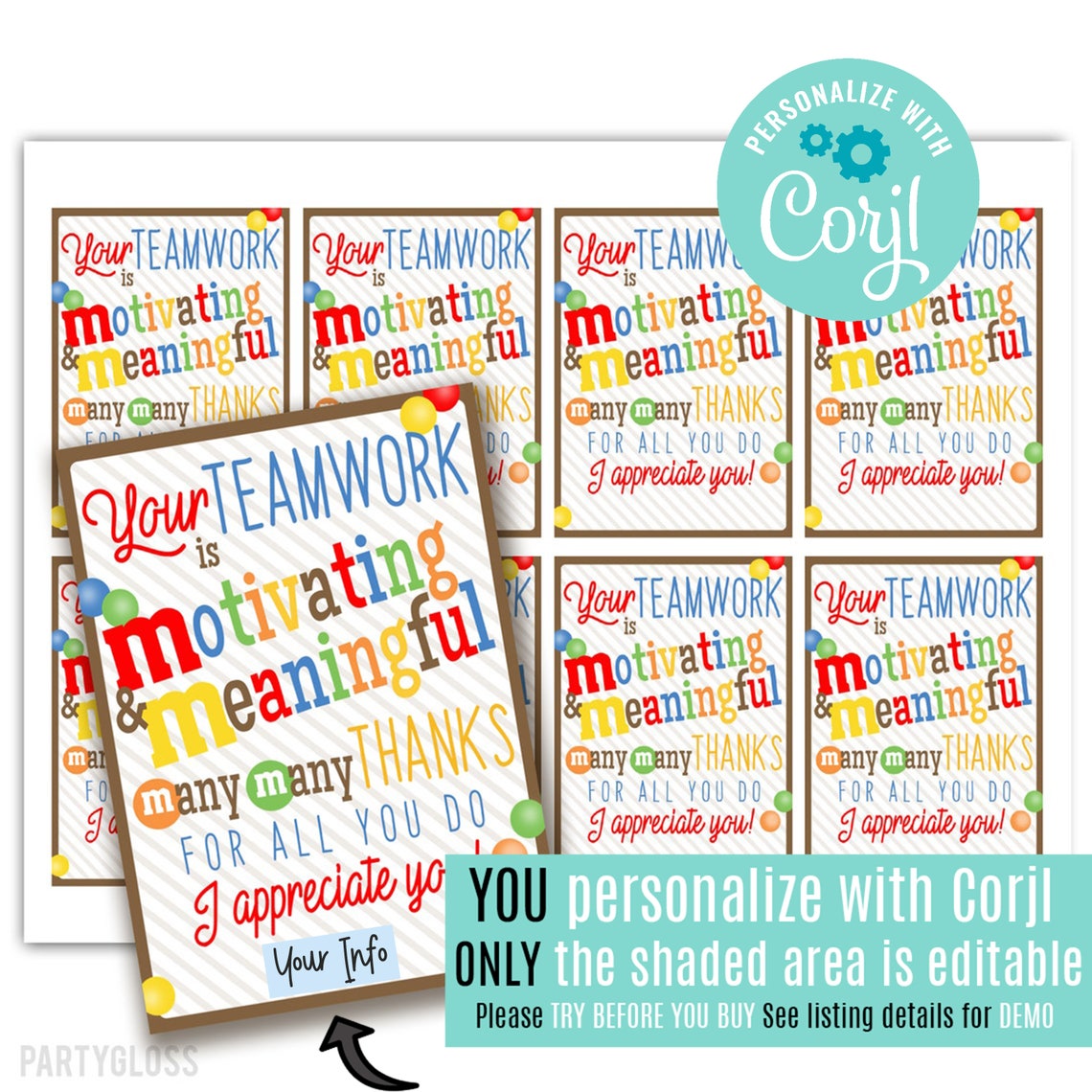Editable Teamwork Employee Appreciation Printable Gift Tags, MM Candy ...