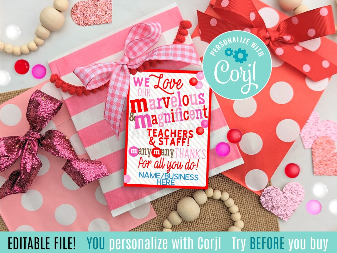 Editable Valentine's Day Teacher Appreciation Tag, Printable School ...