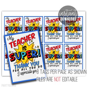 Teacher Appreciation Printable Tag Super Hero Tags Teacher - Etsy
