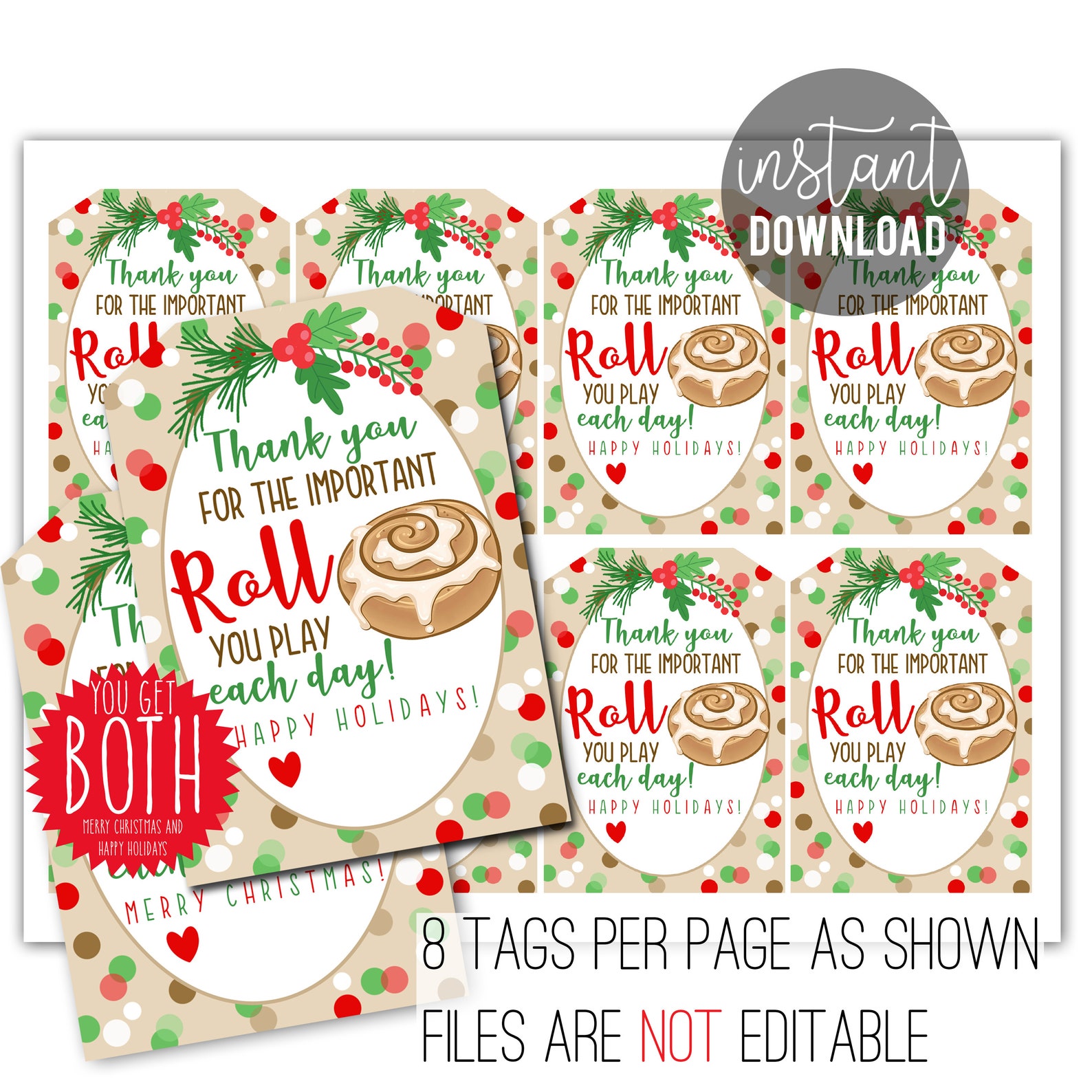 Christmas Holidays Cinnamon Roll Printable Gift Tags, Office Staff Team ...