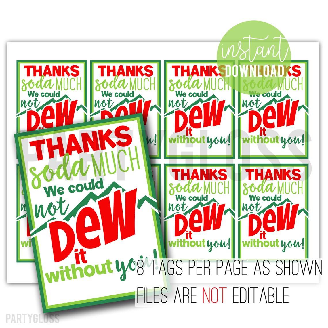 Dew Appreciation Printable Tag Soda Pop Pun Tags - Etsy