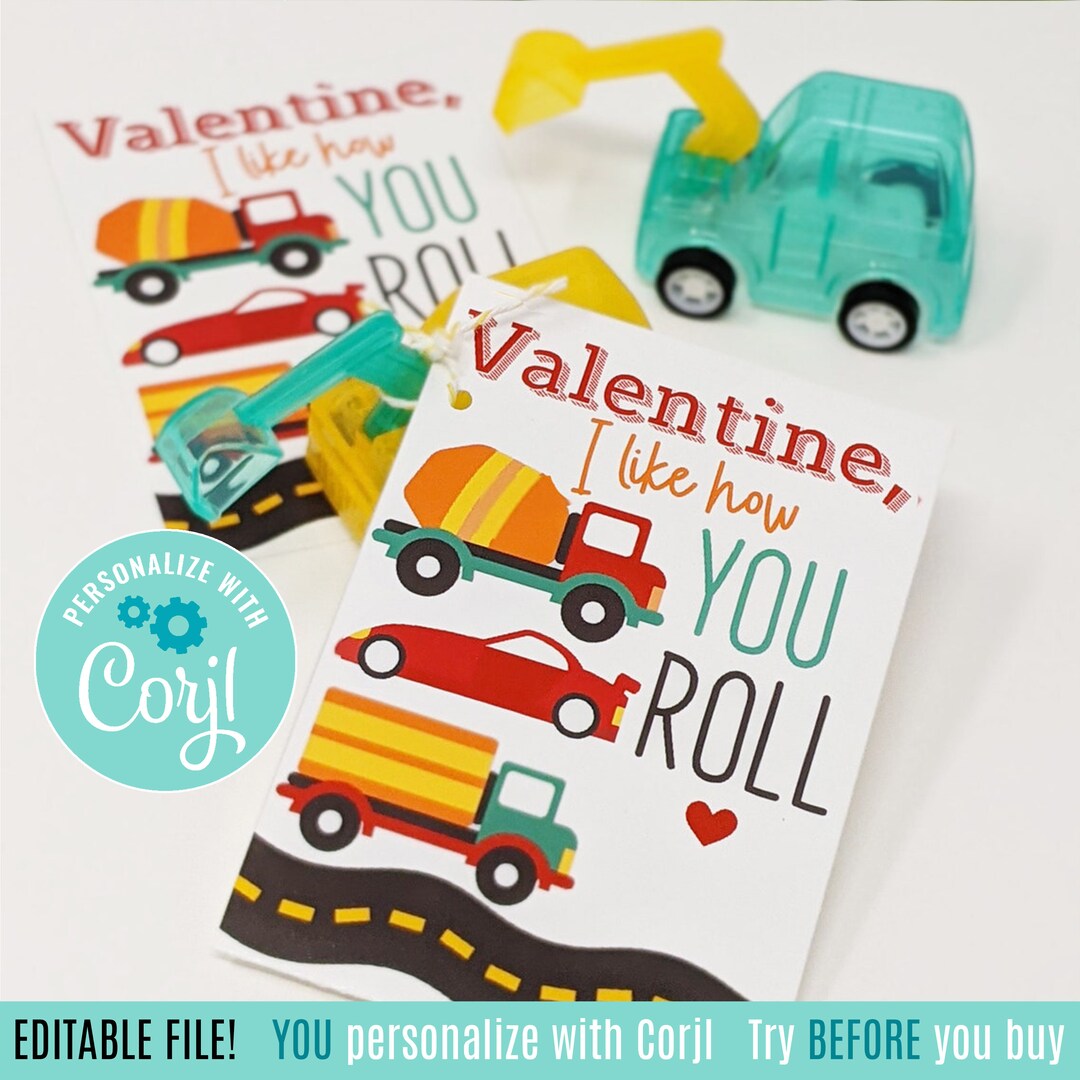 Editable Valentine's Day Printable Gift Tags, Cars and Trucks Valentine ...