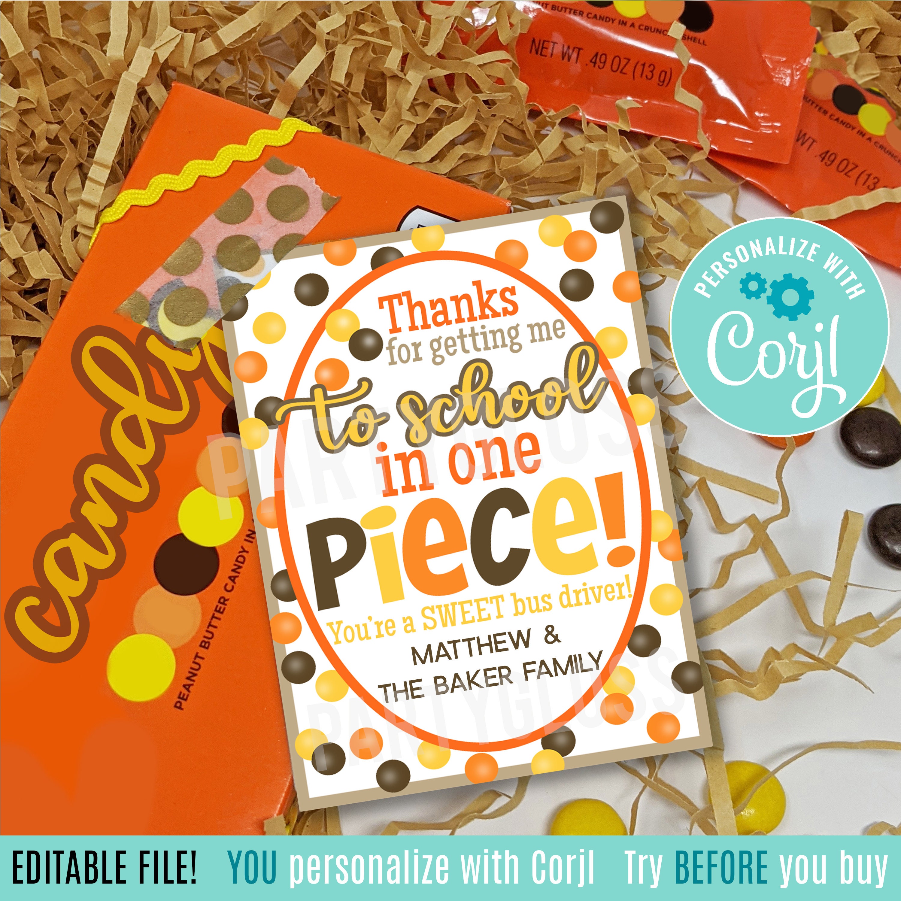 Editable Bus Driver Appreciation Printable Tag | Carpool Gift Tag | Bus ...