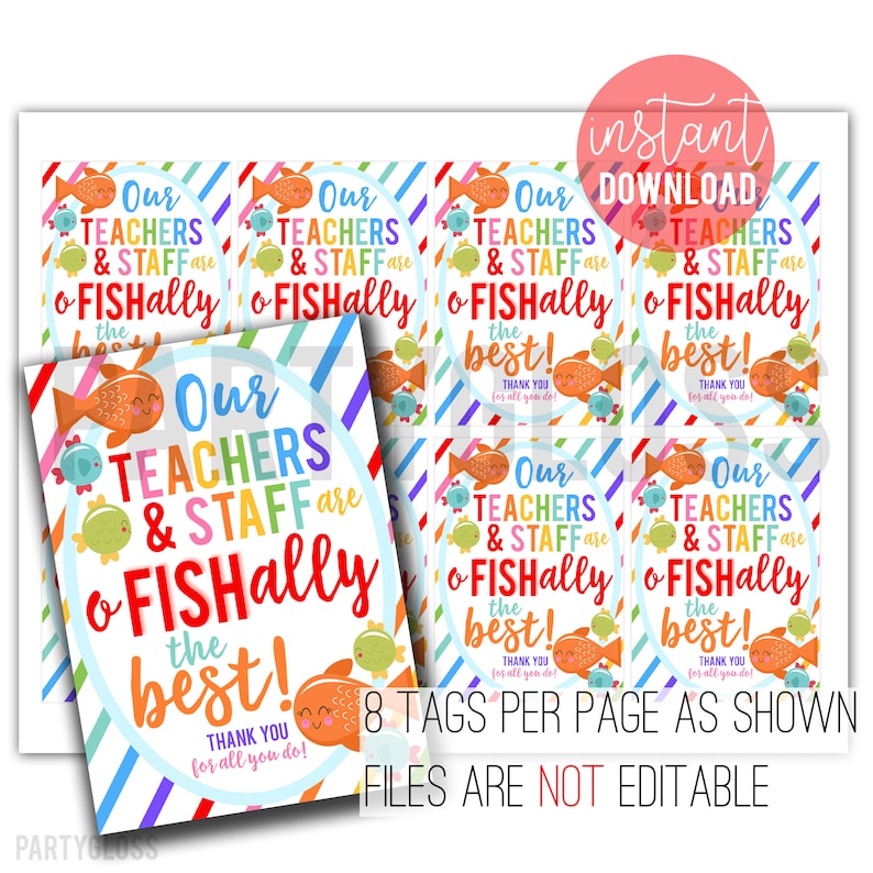 Teacher Appreciation Printable Tag, Fish Tags, Ofishally the Best, Easy ...
