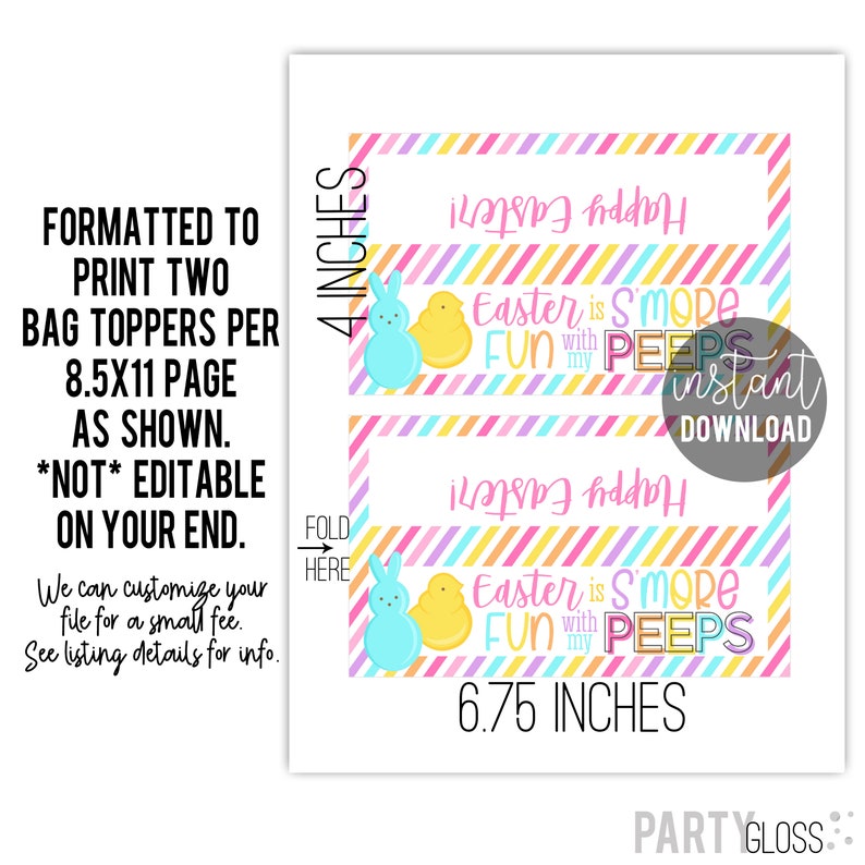 S'mores Peeps Printable Bag Toppers, Happy Easter Tag Smores Gift S ...