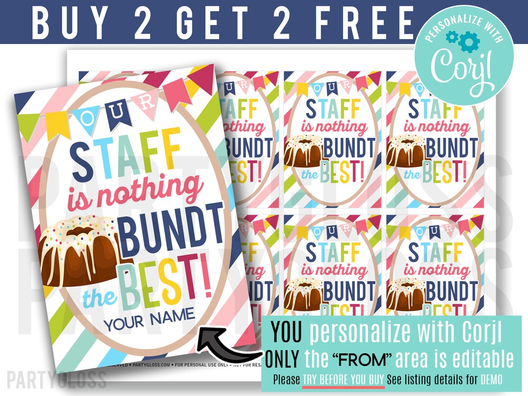 Editable Bundt Cake Staff Appreciation Printable Tags, Mini Cake Thank ...