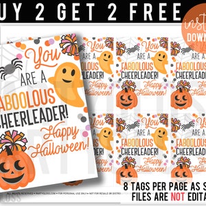 Cheerleader Halloween Printable Gift Tags, Cute Spooky Candy Tag ...