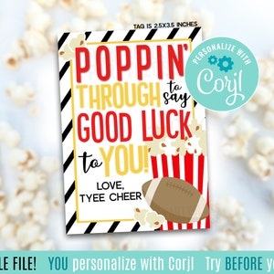 Editable Football Popcorn Good Luck Printable Gift Tags, Popping Poppin ...