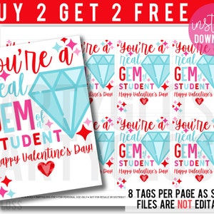 Gem Valentine's Day Printable Ring Tags Pop Student Gemstone Gift to ...