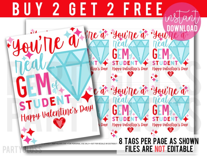 Gem Valentine's Day Printable Ring Tags Pop Student - Etsy
