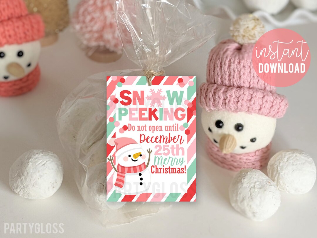 Christmas Snow Peeking Christmas Gift Printable Tag | Pink Snowman Tags ...
