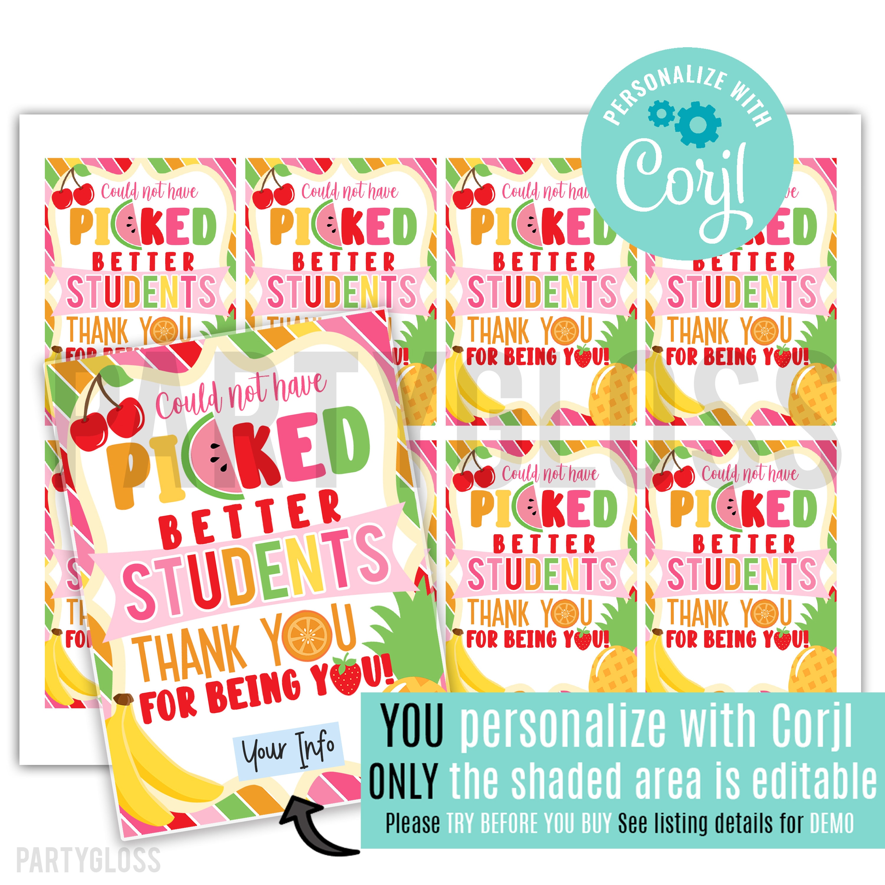 Editable Student Appreciation Printable Gift Tags, Treats for Class ...