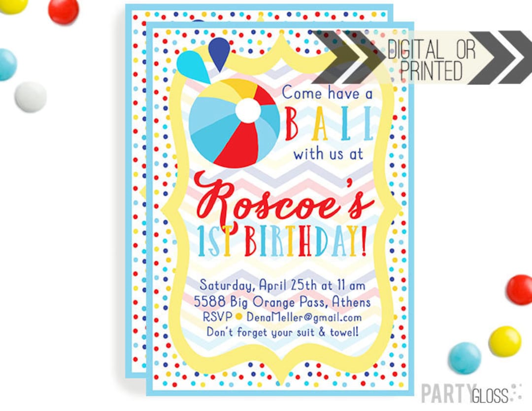 Beach Ball Invitation | Beach Ball Invites | Digital or Printed | Beach ...
