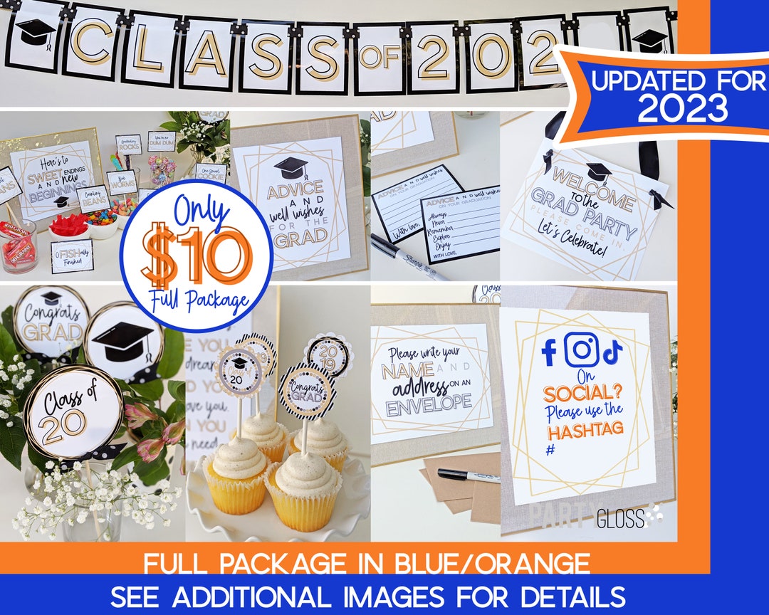Graduation Printable Package, Blue and Orange Grad Party Decorations ...