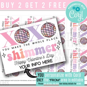 Editable Valentine's Day Shimmer Printable Gift Tags, Disco Ball ...