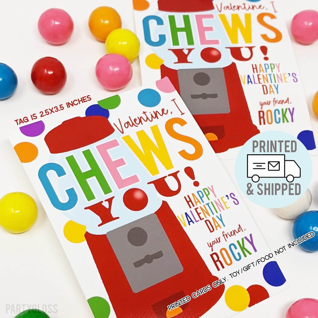 Printed and Shipped Valentine's Day Gumball Gift Tags, Chewing Gum ...
