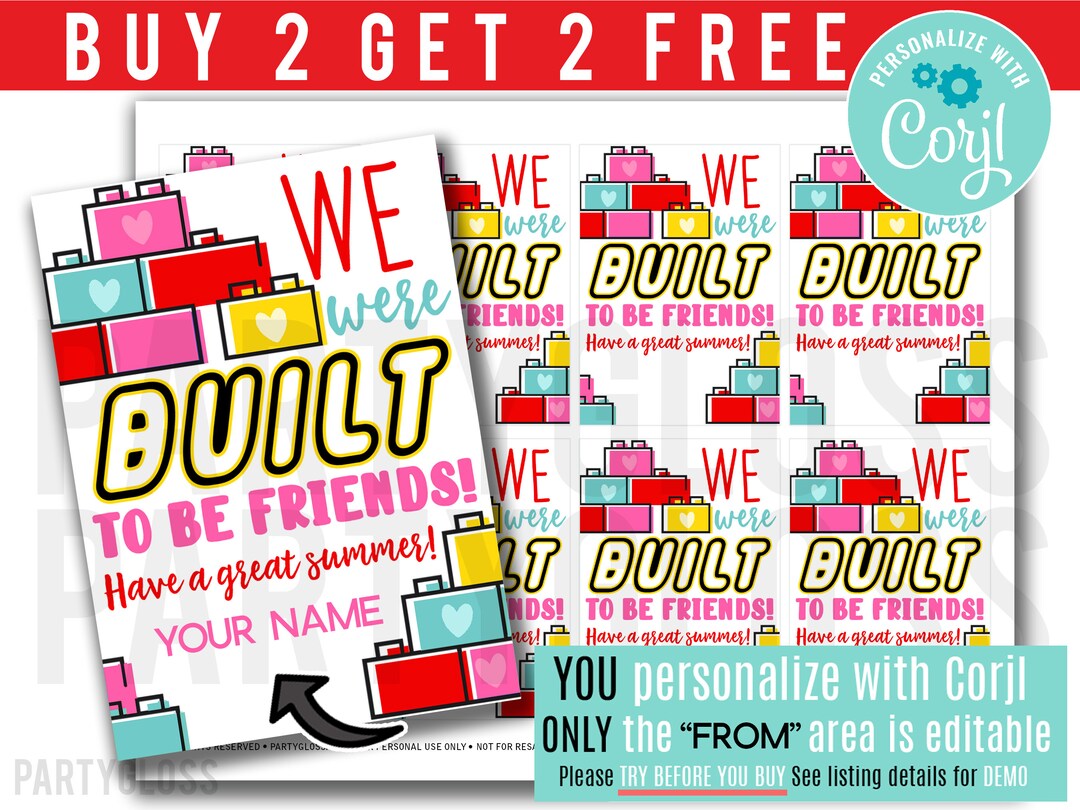 Editable Building Brick End of the Year Printable Tags Non Food Built ...