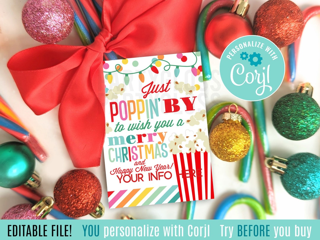 Editable Christmas Popcorn Poppin' by to Wish You A Merry Christmas ...