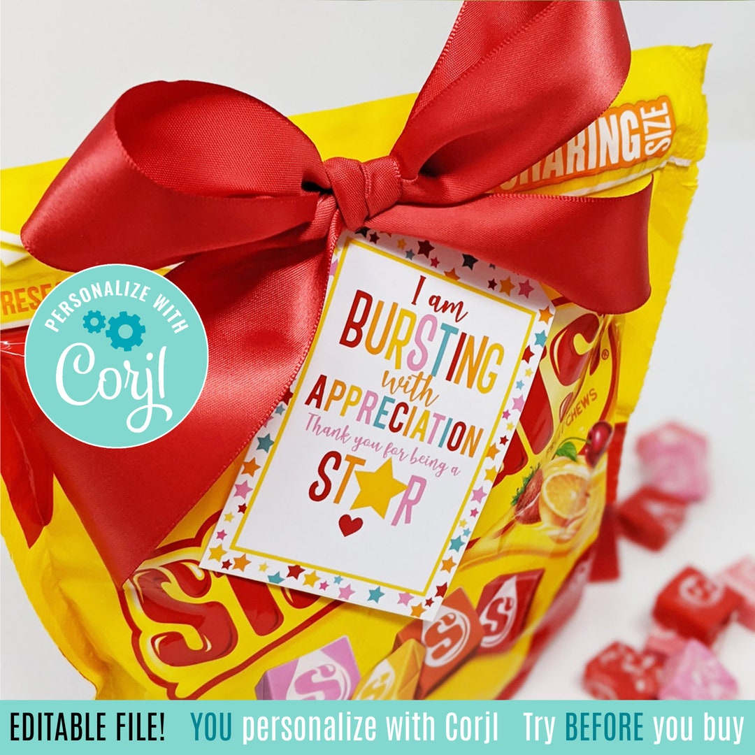 Editable Staff Appreciation Printable Tag | Staff Tags | Star Gift Tag ...