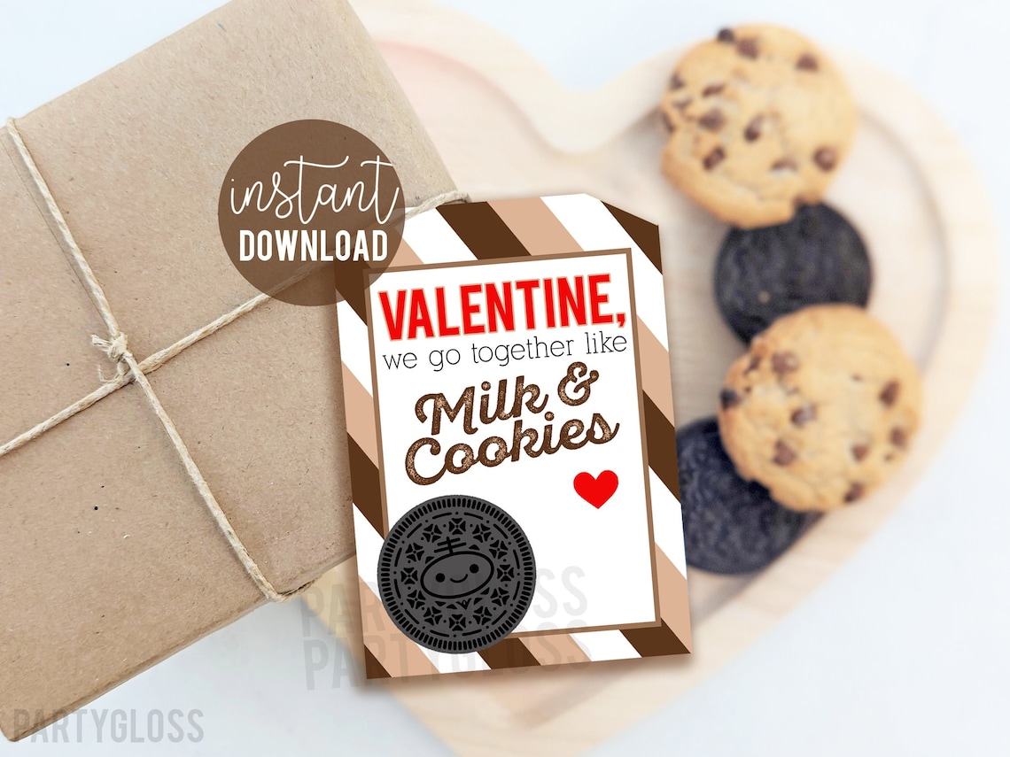 Valentine's Day Printable Tags Milk and Cookies Valentine - Etsy