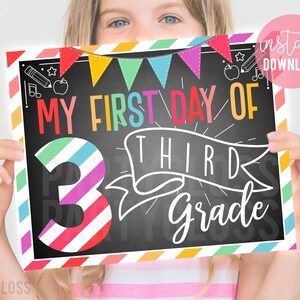 First Day of Third Grade 8x10 Printable Sign, Back to School Sign 3rd ...