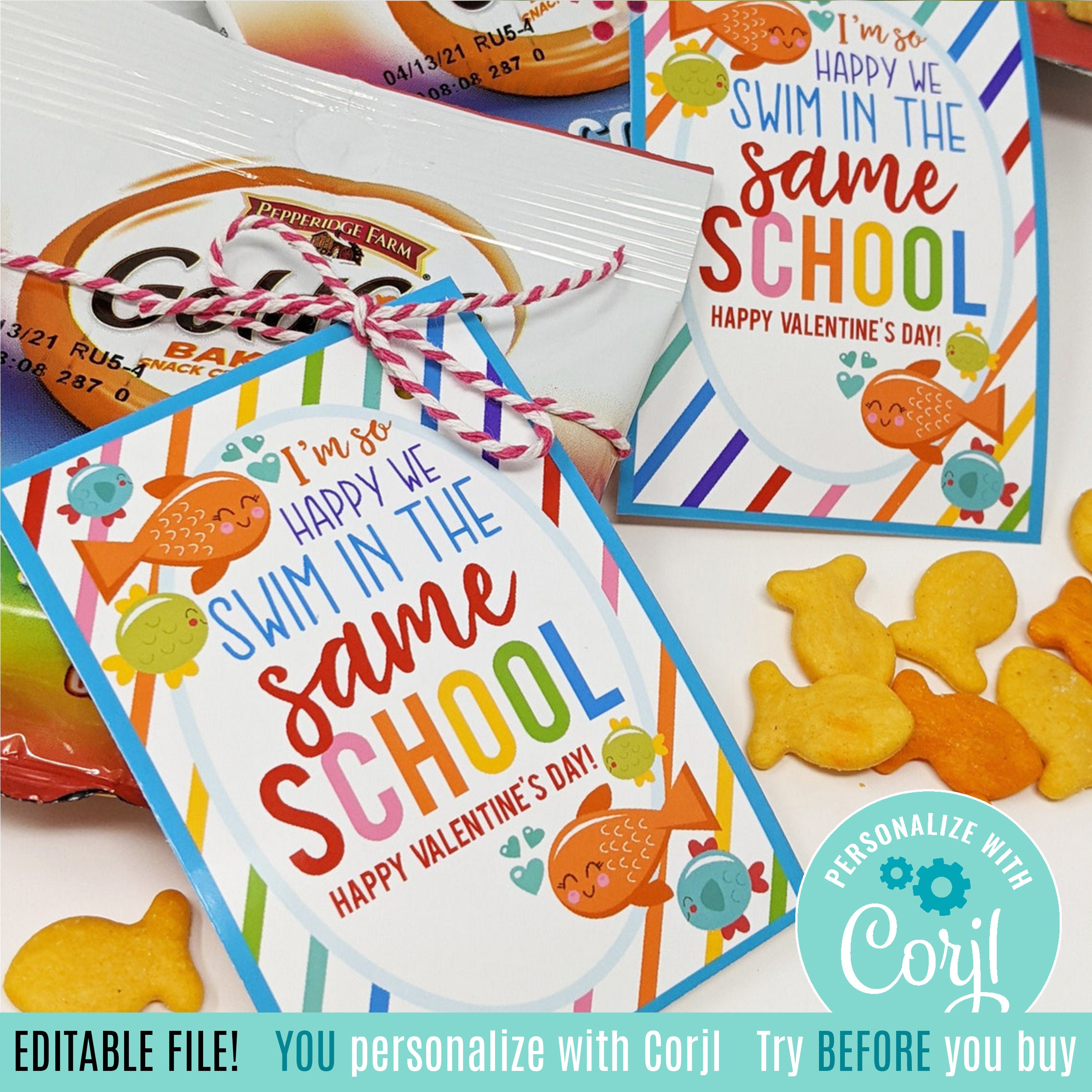 Editable Fish Valentine's Day Printable Tag Swedish | Etsy