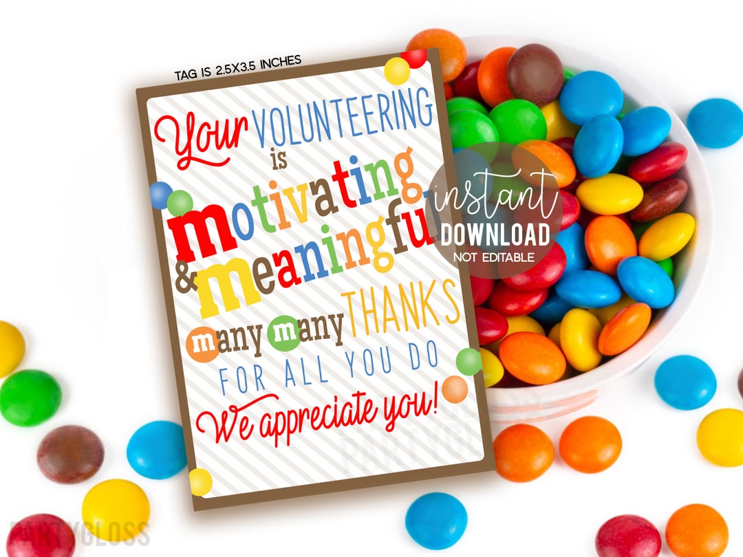 Volunteer Appreciation Printable Gift Tags, MM Candy Volunteering Tag ...
